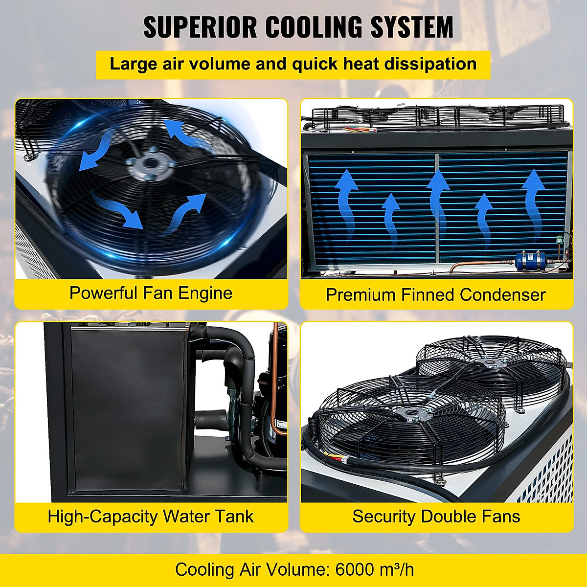 VEVOR Water Chiller 6Ton Capacity, Industrial Chiller 6Hp, Air-Cooled Water Chiller, Finned Condenser, w/Micro-Computer Control, Stainless Steel Water Tank Chiller Machine for Cooling Water