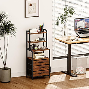 Snughome Tall Nightstand with Charging Station and Drawers, Night Stand with 4-Tier Storage Shelves, Bedside Nightstand Table, End Table Bed Side Table for Bedroom, Home Office, Living Room, Dorm