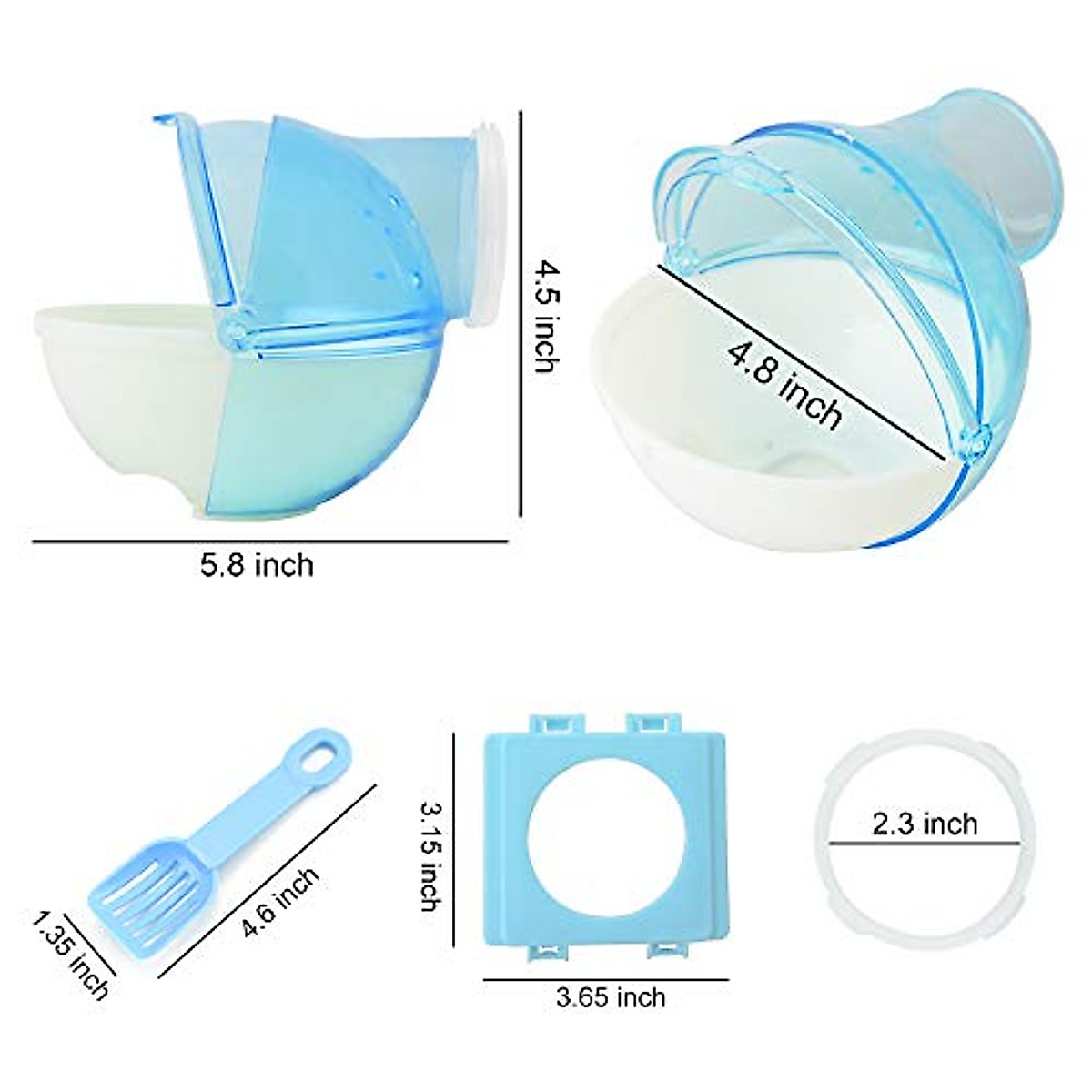 WishLotus Hamster Sand Bathroom, 3Pcs Detachable Plastic Hamster Sand Bath Container Small Pet Bathtub Extermal Toilet with Shovel and Cage Accessory for Hamster Guinea Pig Gerbil (Blue)