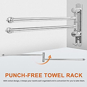 DOITOOL Towel Racks, Wall Mounted Swivel Towel Bar 2 Arms Towel Holder with Crown Shape End