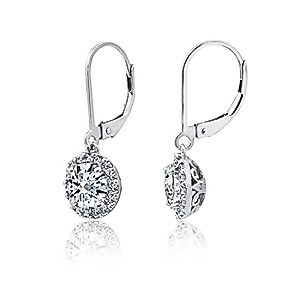 Amazon Essentials Sterling Silver Platinum Plated Infinite Elements Cubic Zirconia Halo Leverback Drop Earrings (previously Amazon Collection)