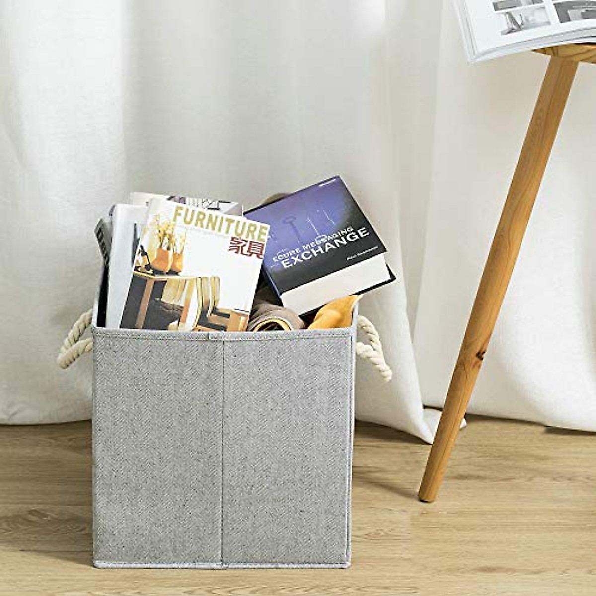 Onlycube 3 Pack Foldable Storage Bins for Cube Organizer with Cotton Rope Handles and Label Holders, Collapsible Basket Box Organizer for Shelves and Closet- Gray 13x13x13 inch