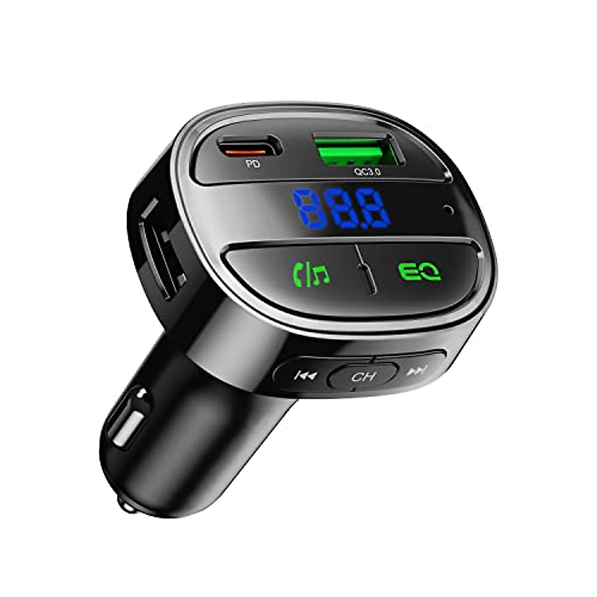 LIHAN FM Transmitter Car Bluetooth Adapter, LIHAN Wireless Aux Radio, Hands-Free Call, Type-C & Fast Car Charger, MP3 Music Player, Support USB Drive/TF Card