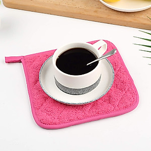 100% Cotton Kitchen Everyday Basic Terry Pot Holder Heat Resistant Coaster Potholder for Cooking and Baking Set of 5 (Dark Pink, Potholder)