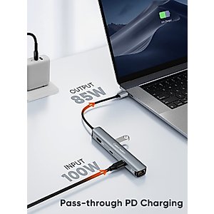 CableCreation 6-in-1 USB-C Hub/Multiport Adapter with 4K 60HZ HDMI, USB C Data Port, 1Gbps Ethernet, 100W Power Delivery, 2 USB 3.0 Port, for MacBook Pro Air M1, iPad Pro Air 2022-2018, XPS