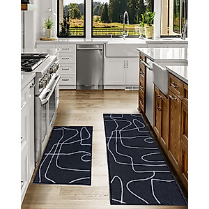 Kitchen Rugs and Mats Laundry Rugs Nylon Kitchen Mat Non Slip Machine Washable Runner Carpets Kitchen Office,24"x16"/Black Line