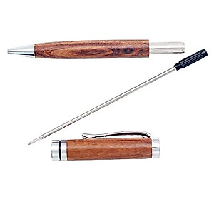 Gullor Handcrafted Rosewood Retractable Ballpoint Pen, Natural Wood Pen, Silver Clip