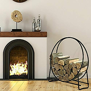 HAPPYGRILL Firewood Storage Rack Holder, 41 Inch Tubular Steel Log Hoop for Indoor & Outdoor Fireplace Pit