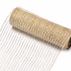 YAMA Deco Mesh Ribbon with Metallic Foil, 10 inch x 30 feet, for Christmas, Wreath, DIY Crafts and Home Decoration, Tan