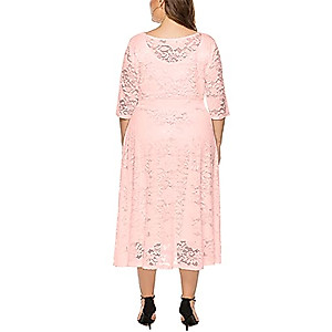 Eternatastic Womens Scooped Neckline Floral lace Top Plus Size Cocktail Party Midi Dress 3XL Pink