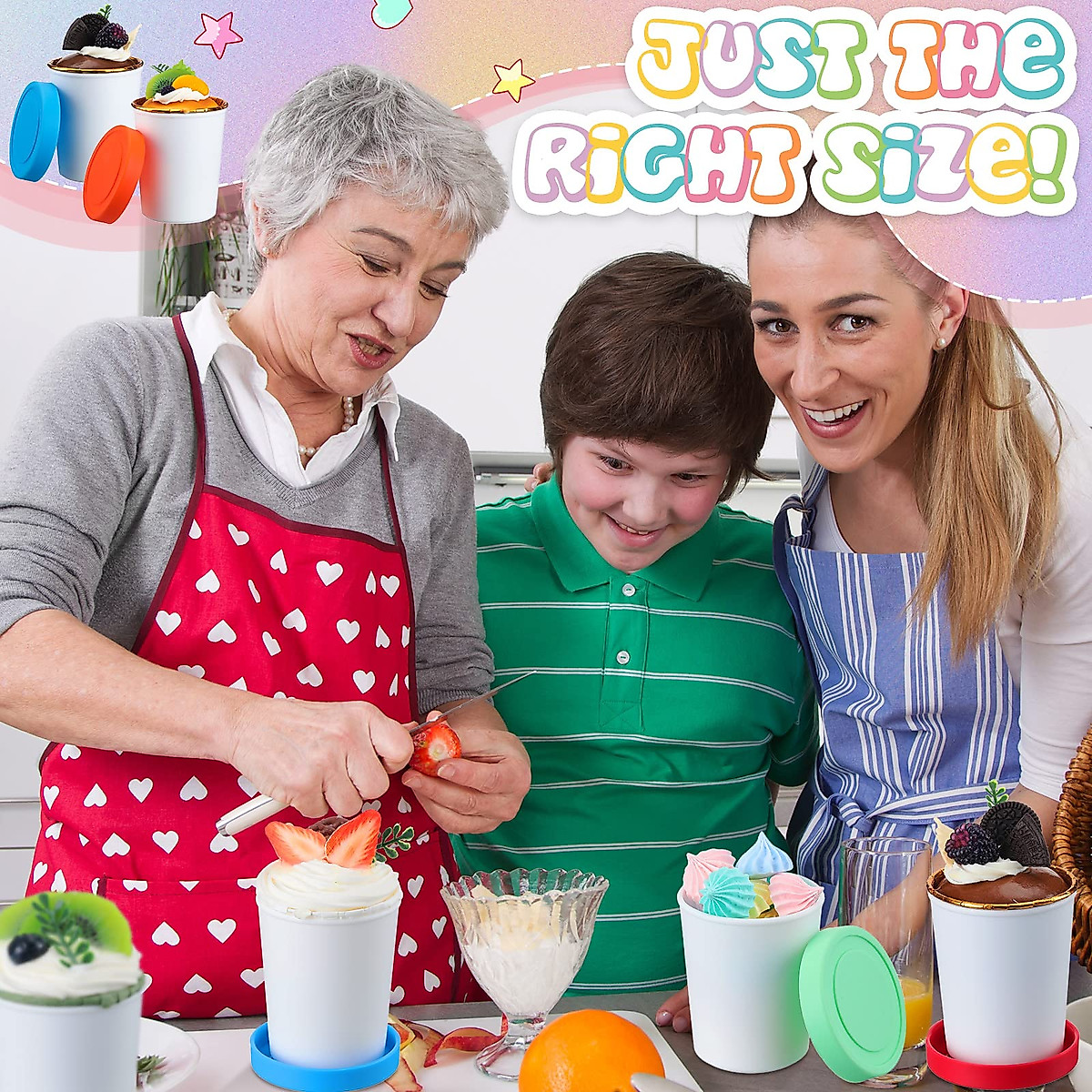 Amyhill 12 Pieces Ice Cream Containers 6 oz Reusable Storage Freezer Homemade Ice Cream Containers Freezer Storage Tubs with Silicone Lids Mini Tubs Frozen Yogurt Fit for Baby Food Freezer Storage