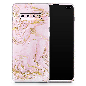 DesignSkinz Rose Pink Marble & Digital Gold Frosted Foil V12 Protective Vinyl Decal Wrap Skin Cover Compatible with The Samsung Galaxy S20 (Screen Trim & Back Glass Skin)