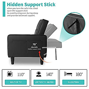 VUYUYU 107/'' Futon Sofa Couch Bed, Faux Leather 3-Seater Couches for Living Room, Mid-Century Modern Tufted Convertible Recliner Sleeper Small Space with Armrest/Side Pockets, Black-3 Seater