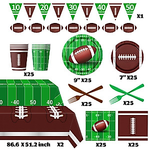 178Pcs Football Party Supplies-Football Plates and Napkins Kit Serve 25,Football Themed Tableware for Birthday,Game Day Party