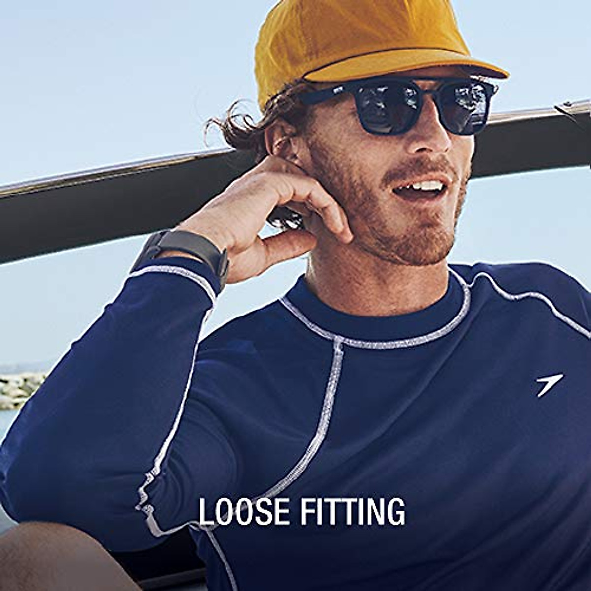 Speedo Men's UV Swim Shirt Long Sleeve Loose Fit Easy Tee Speedo Black Medium