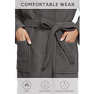 Orrpally Women Kimono Robes Lightweight Terry Cloth Bathrobe Knee Length Bath Robe Grey L