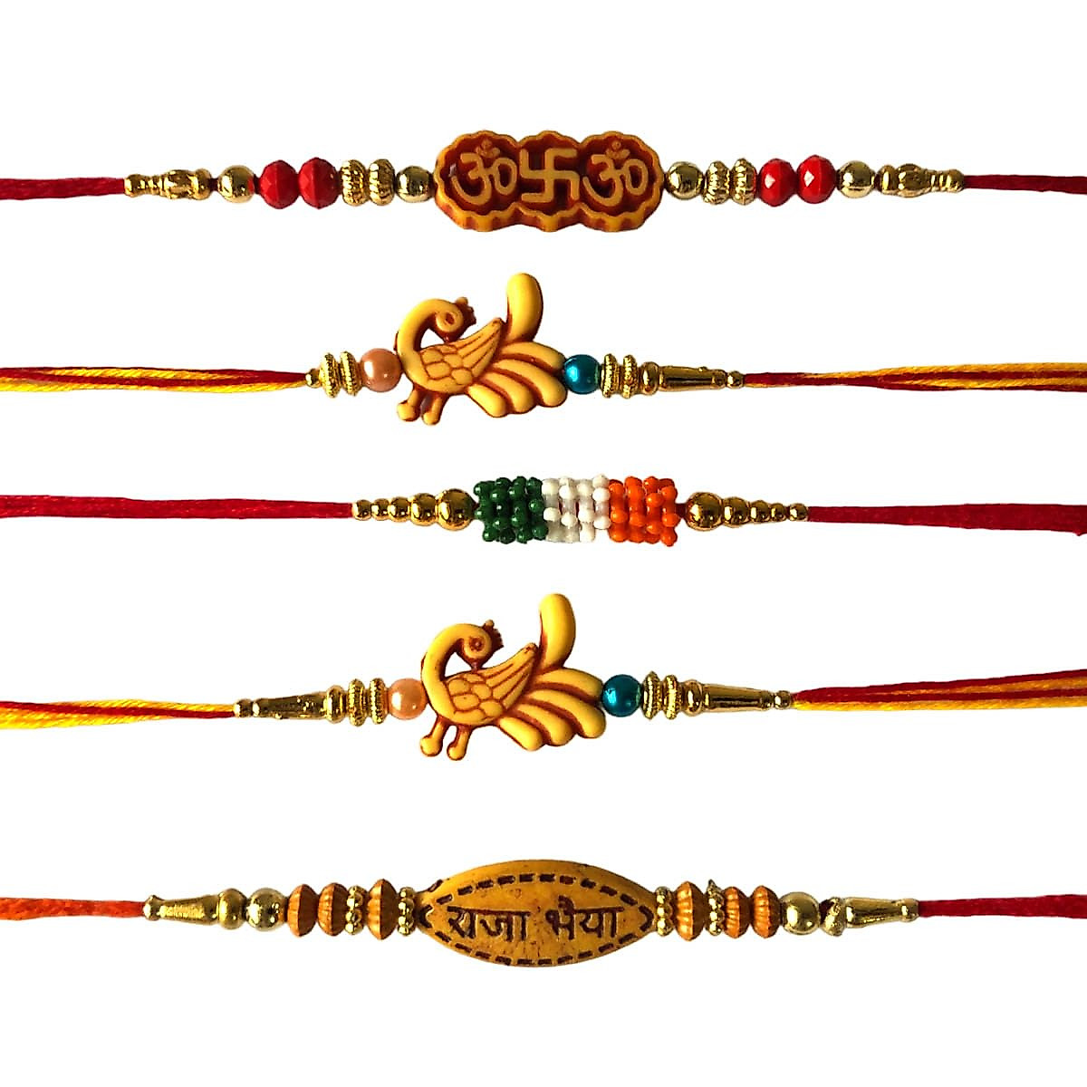 SWAMISP Set of 5 Rakhi Thread for Sweet Brother, Bhaiya, Sister, Bhabhi, Handmade Traditional Rakh Rakhi Bracelet for Brother Designer Rakhi Raksha bandhan Rakhi