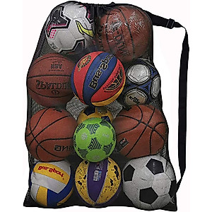 Heavy Duty Sports Ball Bag,Drawstring Mesh Ball Bags Extra Large Soccer Ball Bag Work for Coach, Basketball,Football, Volleyball,BaseBall and Swimming Gears with Adjustable Strap (Black)