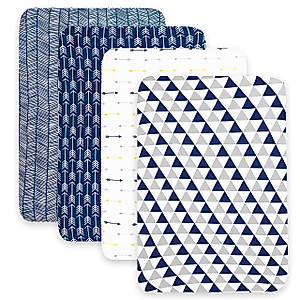 Pack n Play Sheets – Pack and Play Sheets 4 Pack – 100% Super Soft Jersey Knit Cotton Playard Mattress Sheets – Portable Playpen Sheet – Fitted Play Yard Mini Crib Sheets for Boy & Girl (24 x 38 x 5)