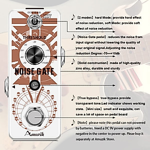 Amuzik Guitar Noise Gate Effect Pedal Noiser Killer Pedals for Electric Guitar Cleaner Noise Gate Suppressor Effect Pedal Full Metal Shell Ture Bypass for 2 Modes Mini Size
