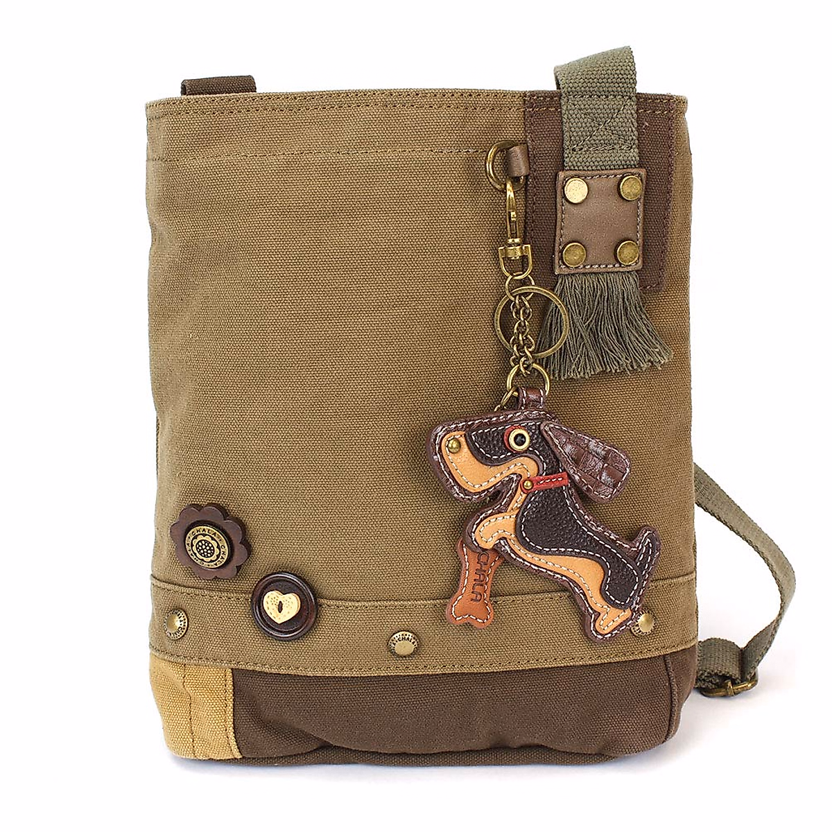 Chala Wiener Dog Patch Crossbody Bag, Olive