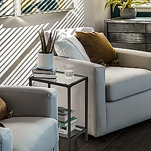 HOMSHO Side Tables Set of 2, End Tables with Tempered Glass, 2-Tier Nightstands with Storage Shelves, Slim Sofa Table for Living Room, Bedroom (2, Black)