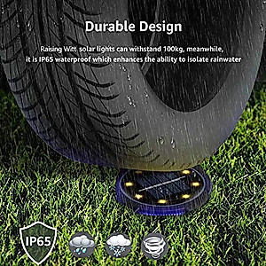 Raising Witt Solar Ground Lights Outdoor 8 Packs LED Disk Lights Solar Powered Waterproof In-ground Lights For Garden Deck Stair Step Lawn Patio Driveway Walkway Pathway Yard decoration (White + Blue)