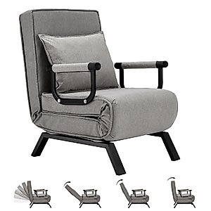 Hupmad Convertible Bed Sleeper Chair,Tri-fold Upholstered Armchair Sleeper with Pillow,Folding Leisure Chaise Lounge Couch with 6 Angle Adjustable Backrest,Single Lazy Bed for Office Apartment