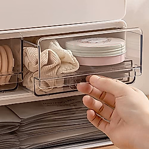 EZOWare 2 Piece Stackable Makeup Organizer Drawer Set, 3 Drawer Modular Display Storage for Vanity, Desk, Bathroom Countertop, and More - White and Clear