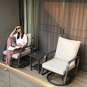 Patio Chairs Swivel Rocker Sets: 3Sets Aluminum Alloy Ensemble with 360° Swivel Rocking Chairs, Rust-Resistant Frame Cushions -Perfect for Backyard, Deck, Porch, and Balcony Decoration(2seat+1table)