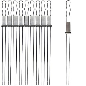 Blue Donuts 10 Pack Kabob Skewers for Grilling 17 Inch Kabob Skewers with Push Bar, Stainless Steel Skewers with Comfortable Handle Grip, BBQ Grilling Accessories