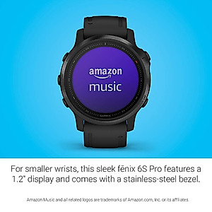 Garmin Fenix 6S Pro, Premium Multisport GPS Watch, Smaller-Sized, features Mapping, Music, Grade-Adjusted Pace Guidance and Pulse Ox Sensors, Black (Renewed)