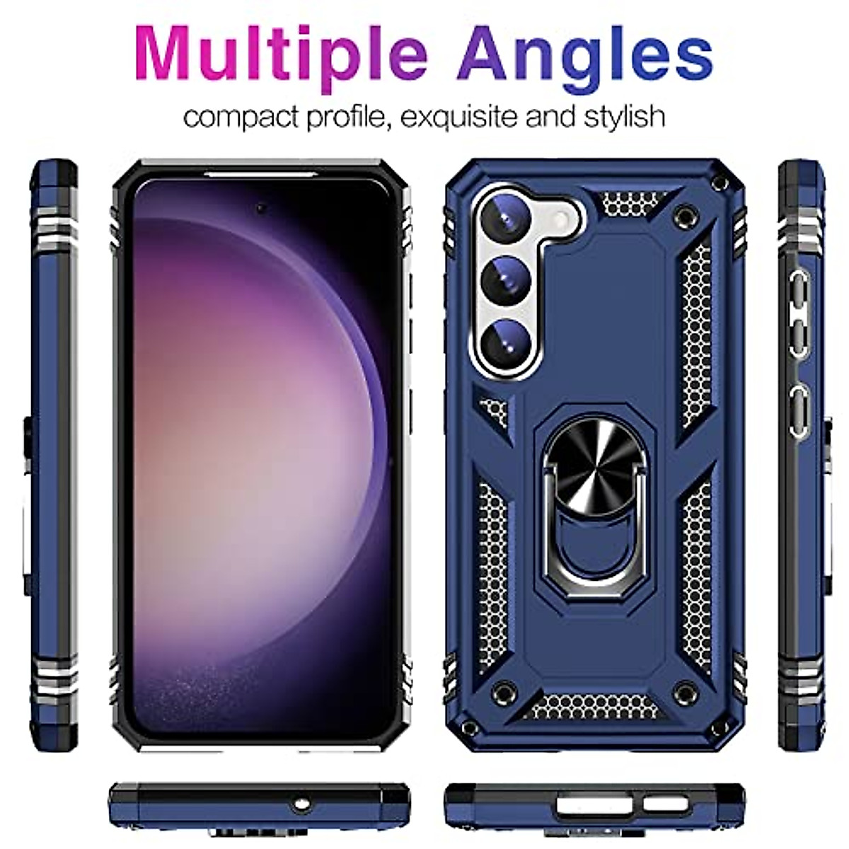 Cases for Samsung Galaxy S23 5G Case with Screen Protector [Military Grade Drop] Heavy Duty Silicone Rugged Shockproof Protective Cover for Samsung Galaxy S23 5G Phone Case with Ring Kickstand Hard