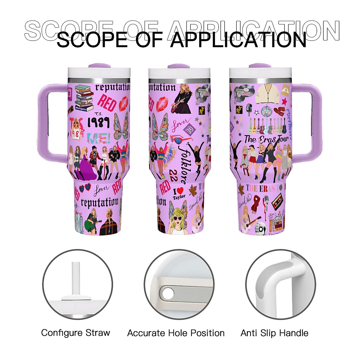 GIRERUAO 40 oz Stainless Steel Insulated Tumbler with Handle, Lid, and Straw, Includes 3 Straw Lids and 2 Letter Charms, Perfect for Water, Coffee, Iced Tea, Great Gift for Women (Purple)