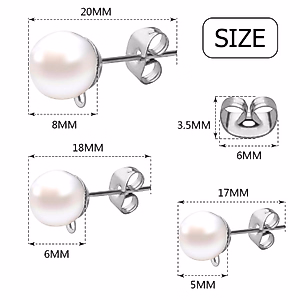 Aylifu 90pcs Faux Pearl Hypoallergenic Earring Posts Stud Earrings with Loop Metal Post Earring Studs and 90pcs Silver Butterfly Earring Backs for DIY Earring Jewelry Making