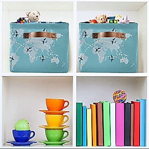 Foldable Storage Bins Cube Basket World Map Airplanes Closet Shelf Organizer with Dual Handles