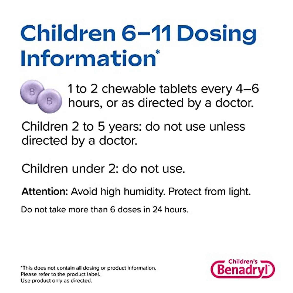 Benadryl Children's Allergy Chewables with Diphenhydramine HCl, Antihistamine Chewable Tablets in Grape Flavor, Three Pack, 3 x 20 ct Each, 60 ct
