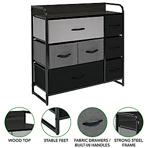 mDesign 30.9" High Steel Frame/Wood Top Storage Dresser Furniture Unit with 7 Removable Fabric Drawers - Large Bureau Organizer for Bedroom, Living Room, Closet - Gray/Multi-Color/Black