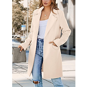 PRETTYGARDEN Women's 2024 Fall Long Blazer Jackets Long Sleeve Lapel Pockets Loose Fit Work Casual Blazers Outerwear (Beige,Small)