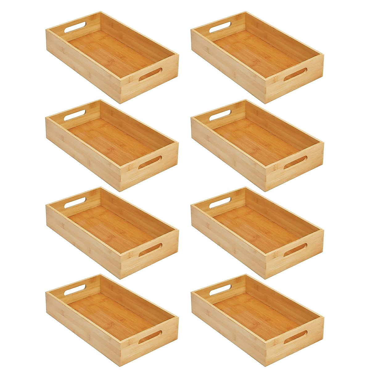 mDesign Wide Bamboo Kitchen Cabinet & Fridge Drawer Organizer Tray - Storage Bin with Handles for Cutlery, Serving Spoons, Cooking Utensils, Appliances - Echo Collection, 8 Pack, Natural Wood