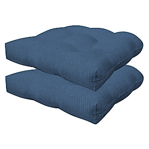 Honeycomb Indoor/Outdoor Textured Solid Pacific Blue Contoured Tufted Seat Cushion: Recycled Polyester Fill, Weather Resistant, 2 Count (Pack of 1) Patio Cushions: 19.5" W x 18.5" D x 4" T
