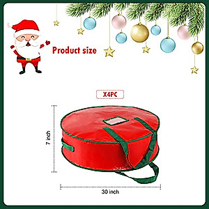 Shappy 4 Pieces Wreath Storage Container Bag Round Garland Holiday Container Zippered Xmas Artificial Wreath Container with Handle for Christmas Tree (Red,30 x 7 Inches)