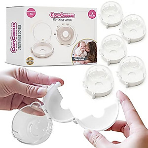 COZYCUDDLES Stove Knob Covers Protector Kit with Adhesive Tapes - Easy to Use Covers for Gas Stoves - Child Safety Guards for Baby and Toddler Proofing - 5 Pieces (Standard Size Stove Knobs)