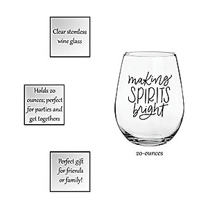 Creative Brands Christmas Wine Glasses Stemless Wine Glass by Faithworks, 20-Ounce, Spirits Bright