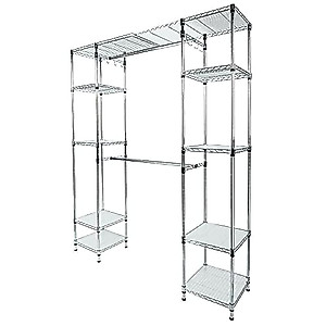 Custom Closet Organizer Shelves System Kit Expandable Clothes Storage Metal Rack,Classics Closet Garment Organizer with Metal Hanging Rod Wardrobe Storage System w/Steel Shelves