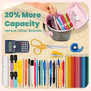 OMBU Pencil Pouch for Girls - Pink Pencil Case for Girls - Pencil Bag - Cute Pencil Case for Girls - Kawaii Pencil Case - Pencil Box for Girls - Pink Pencil Case Aesthetic (Grey & Pink)