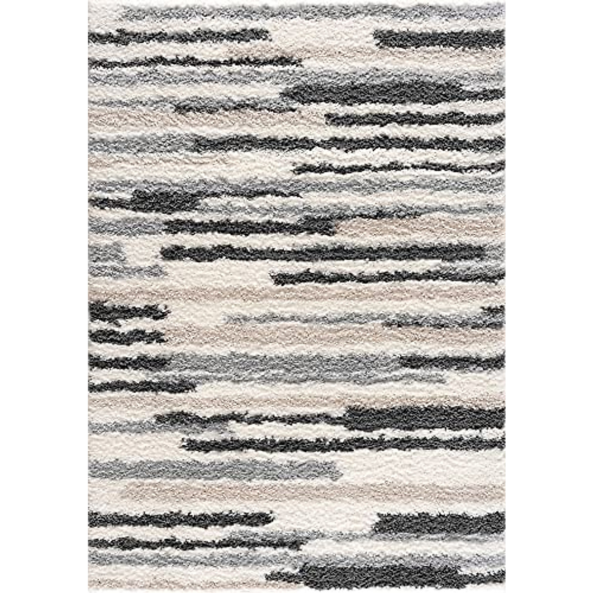 Lux Shag Collection - Moroccan Farmhouse Living Room Bedroom Shaggy Area Rug - Bohemian Shag Rug - Plush High Pile - Southwestern Boho Soft Carpet - Tribal Aztec - Grey, Off White, Beige - 5'3" x 7'3"