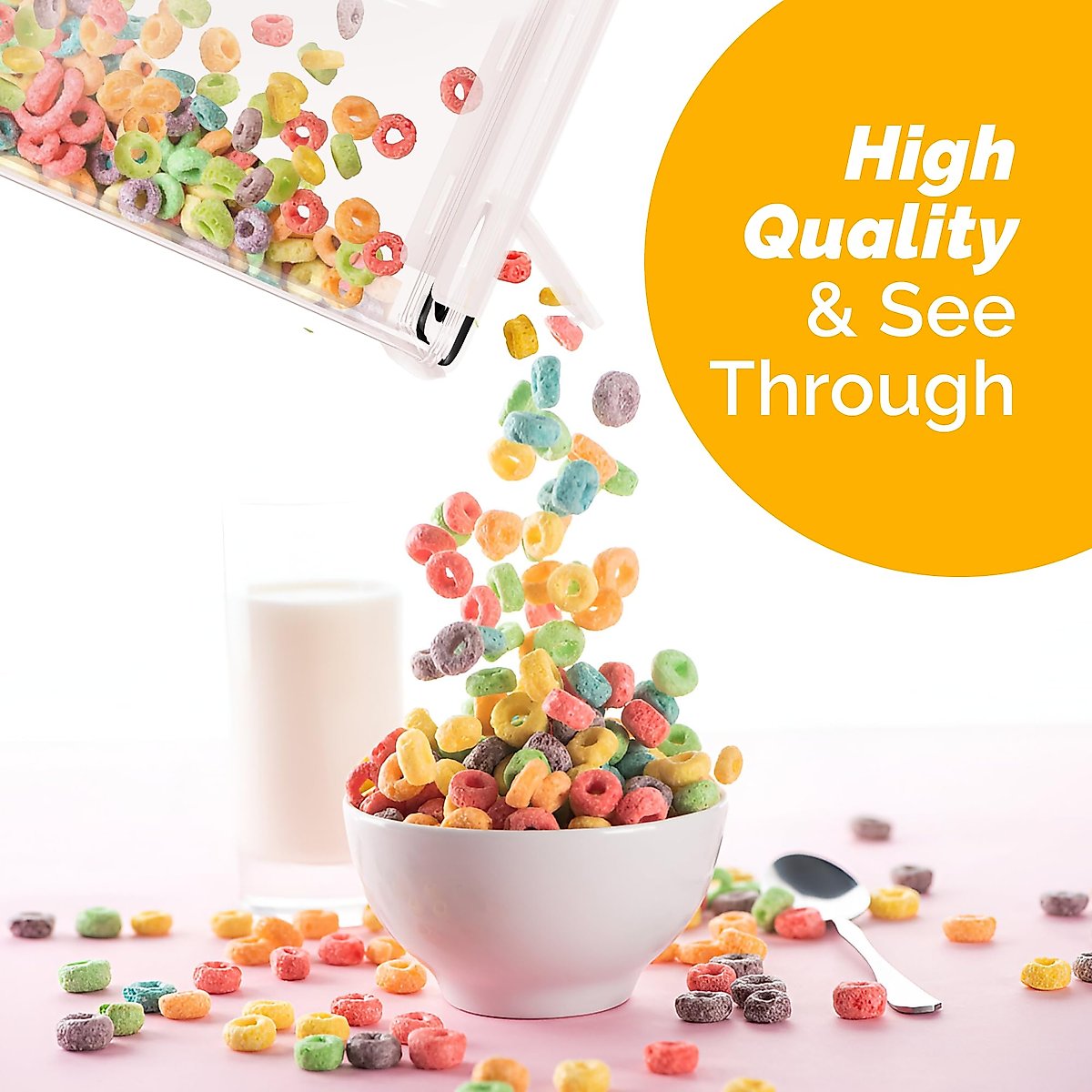 Generic UHS Cereal Containers Storage - 4-Piece Airtight Container Set, Transparent Food Organizers with Lids 4 Liter Reusable Labels & Marker, Clear