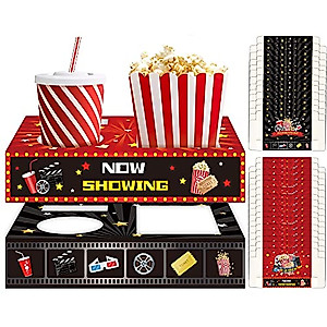 OBUSATT 32Pcs Movie Night Snack Trays Hold Popcorn Candy Food Drink, Movie Theater Popcorn Holder Disposable Movie Boxes Supplies for Kid's Birthday Party Concession Stand Carpet Family