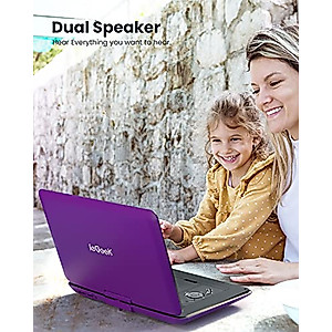 𝐢𝐞𝐆𝐞𝐞𝐤 16.9'' Portable DVD Player with 14.1'' Swivel Screen, 6 Hrs Rechargeable Battery, Car DVD Player, Sync TV, Region Free, Support USB/SD Card, High Volume Speaker, Remote Control, Purple